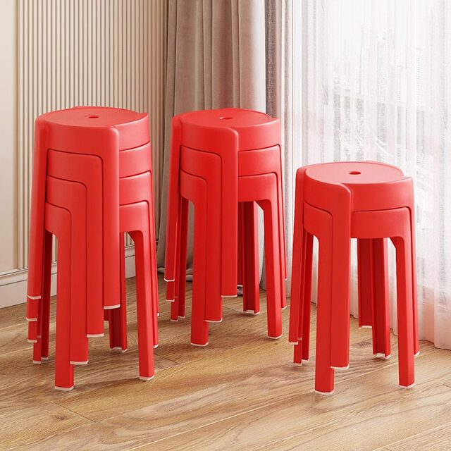 Red plastic stool thickened for home use can be stacked for wedding ...