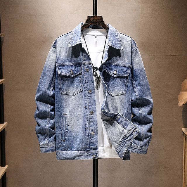 American high-end retro denim jacket men's trendy spring and autumn ...