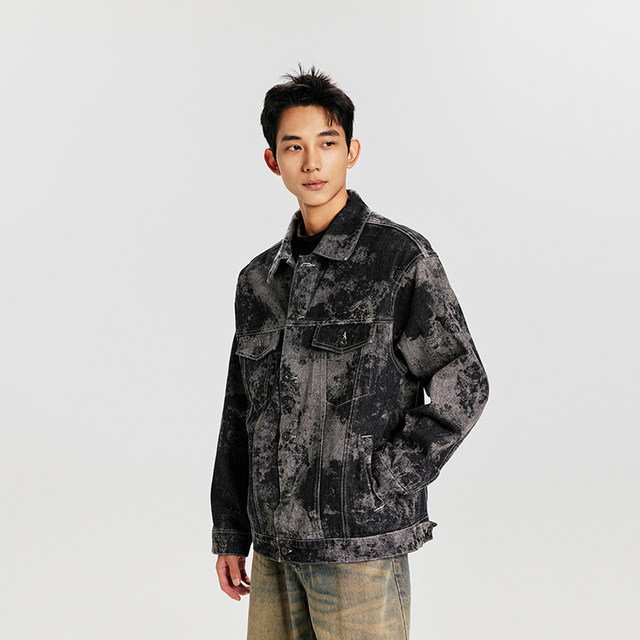 American high street tie -dye print denim jacket Men's spring and ...