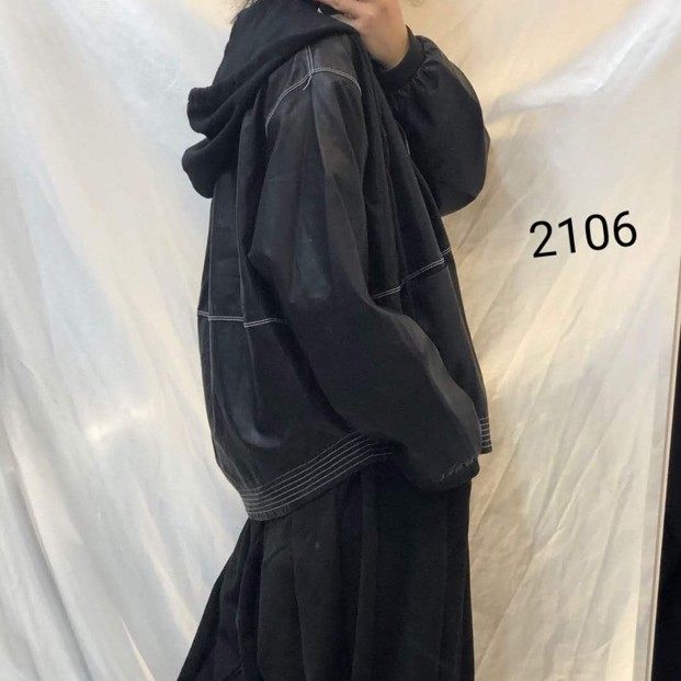 Fx.hpg autumn art loose and hooded casual leather jacket wild Korean ...