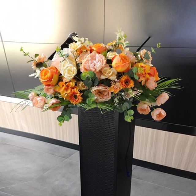 Podium flowers, artificial flowers, conference room host desk flowers ...