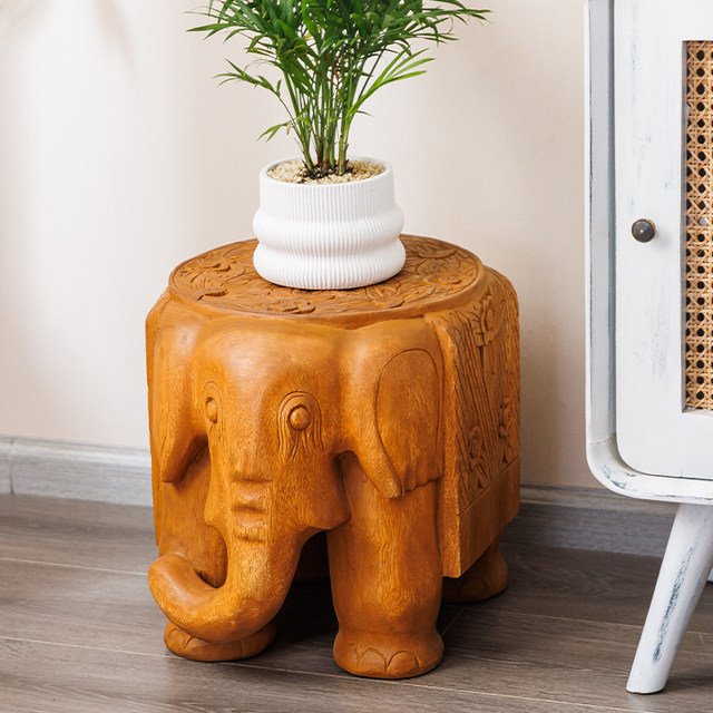 Thai creative elephant stool log wooden pier solid wood stool flower ...