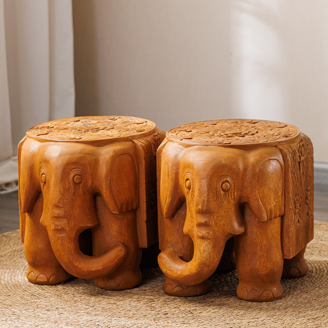 Thai creative elephant stool log wooden pier solid wood stool flower ...