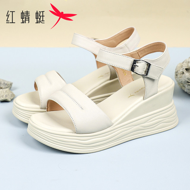 Red Dragonfly Sandals 2025 summer new thick-soled jurgent leather ...