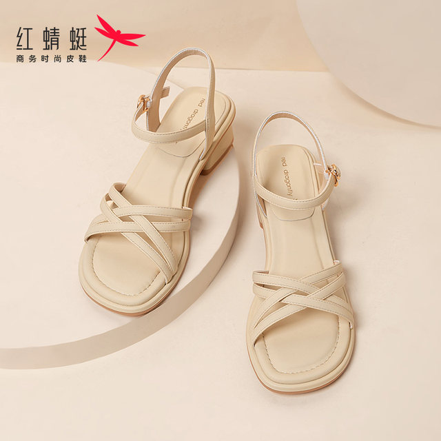 Red Dragonfly Sandals for women 2025 summer soft sole genuine leather ...