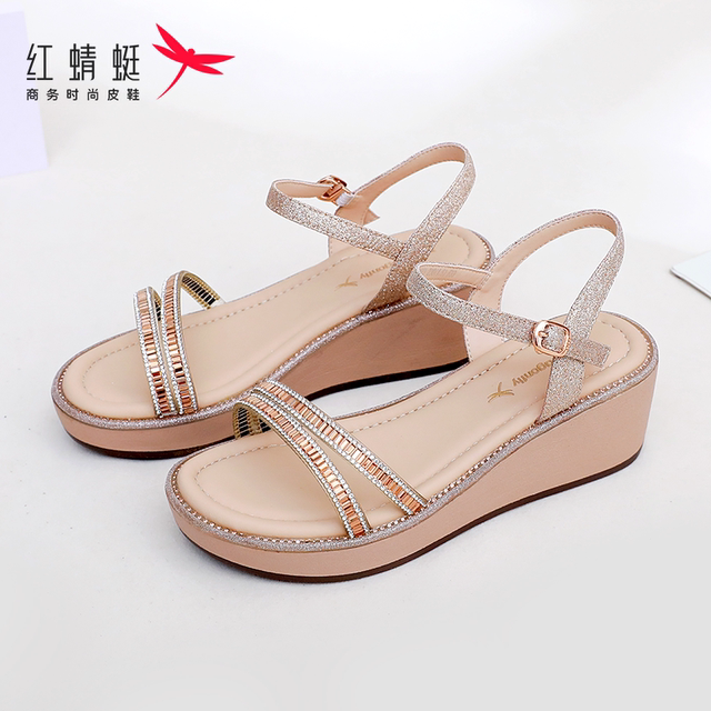 Red Dragonfly Sandals for women 2025 summer thick soft sole height ...