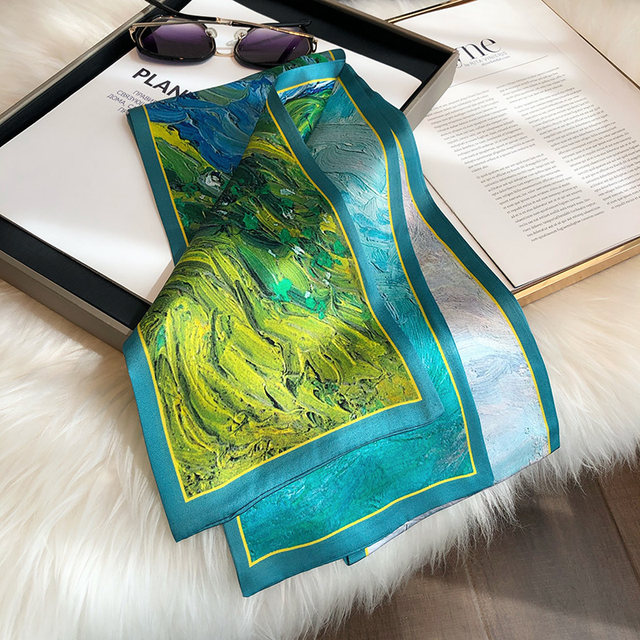 Blue silk scarf 2025 new women's small strips versatile and high-end 100% mulberry silk scarf ...