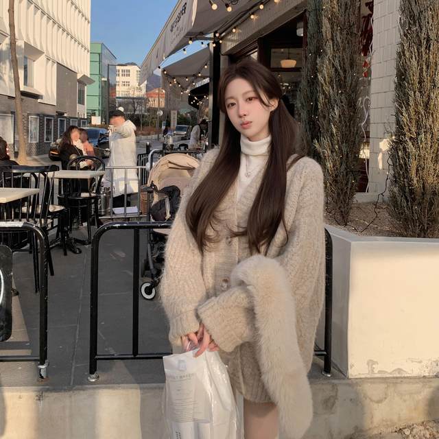 Cute Ja Milibeluo Oatmeal lazy atmosphere texture knitted cardigan top ...