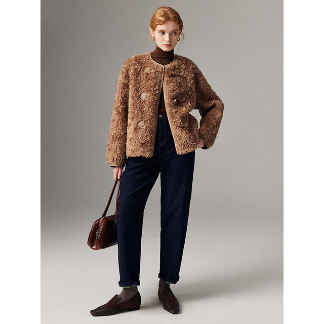 Fur all -in -one lamb wool grass coat female winter horn buckle high ...