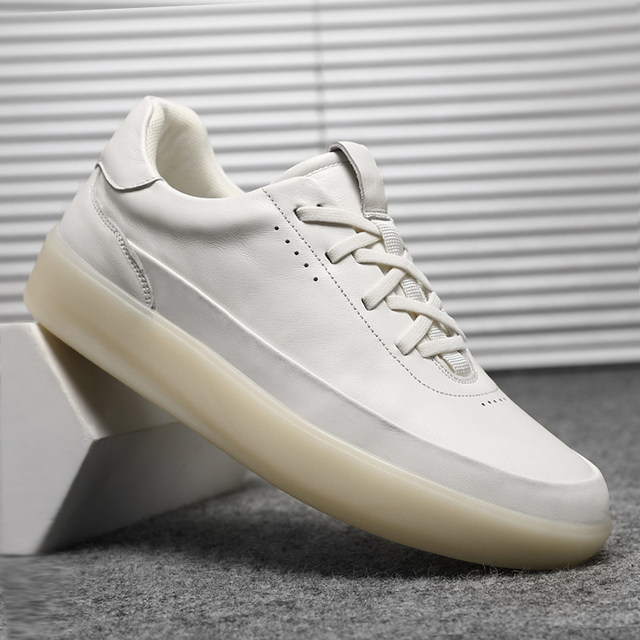 Genuine leather white shoes men's soft leather breathable sports and ...