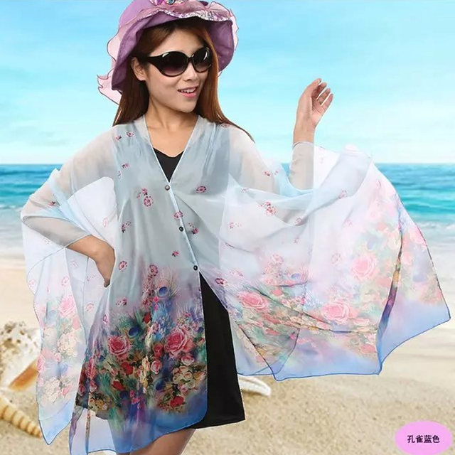 Women's sun protection clothes, super large beach towel, summer button ...