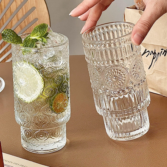 Collection of niche medieval glass cups, stackable embossed sunflower ...