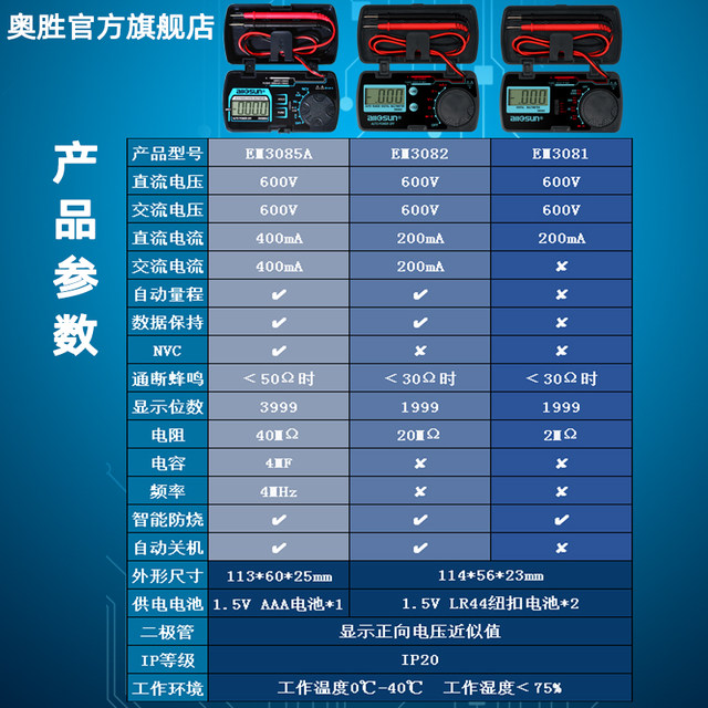 Aosheng portable pocket mini multimeter small digital fully intelligent ...