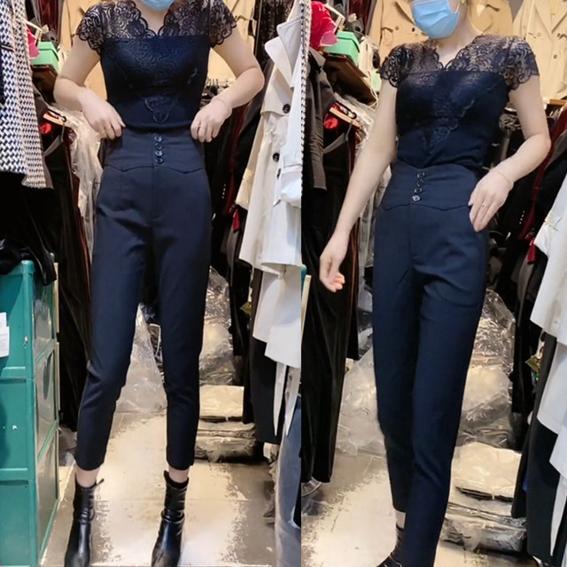 2024 Spring and Autumn New Black Small Foot Suit Pants Women's High ...