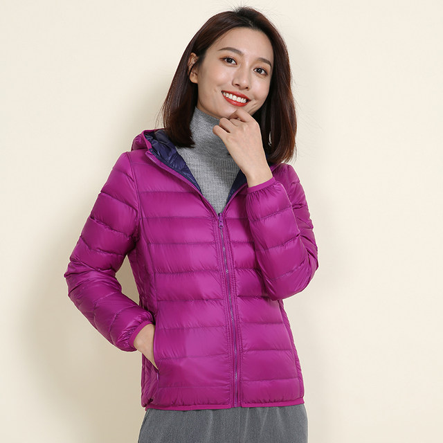 Double -sided down jacket women light short white duck down jacket ...