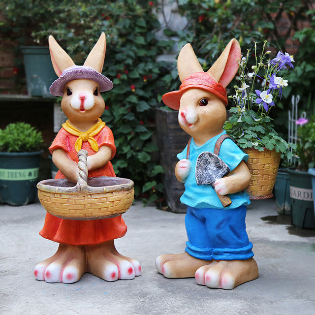 Outdoor garden landscaping layout cartoon resin rabbit flower vat ...