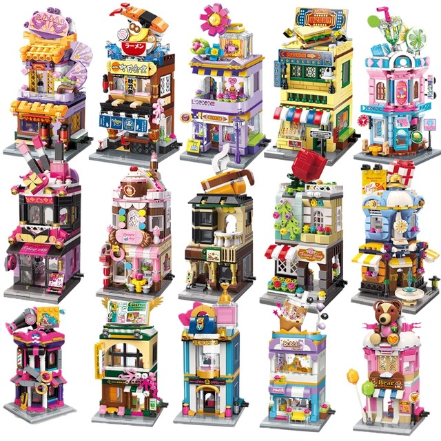 Keeppley colorful street view city commercial building blocks DIY hut ...
