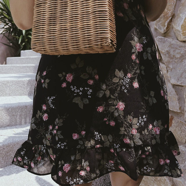 chenopod midsummer B French retro floral giant slim chiffon suspender ...