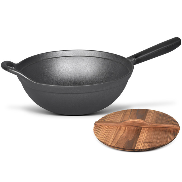 Nine-cast cast iron pot, deep wok, old-fashioned iron pot, household ...