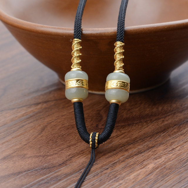 Finely woven gold inlaid jade pendant necklace lanyard jade pendant ...