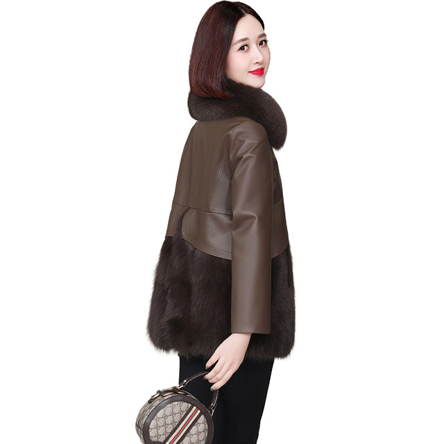 Haining genuine leather down jacket women's mid-length fox fur collar ...