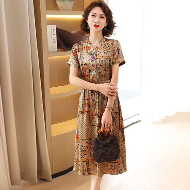 New silk dress for women, mulberry silk, middle-aged and elderly ...