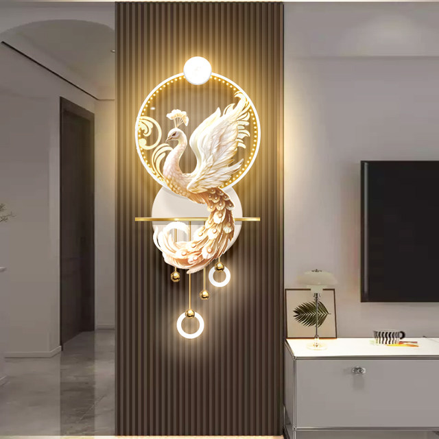 Cream style entrance decoration painting peacock corridor end creative ...