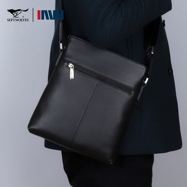 Seven wolf men's bag shoulder bag men's bag leather mesengers head ...