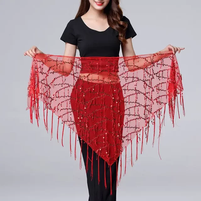 Belly dance waist chain sequins triangular scarf new Oriental dance hip ...