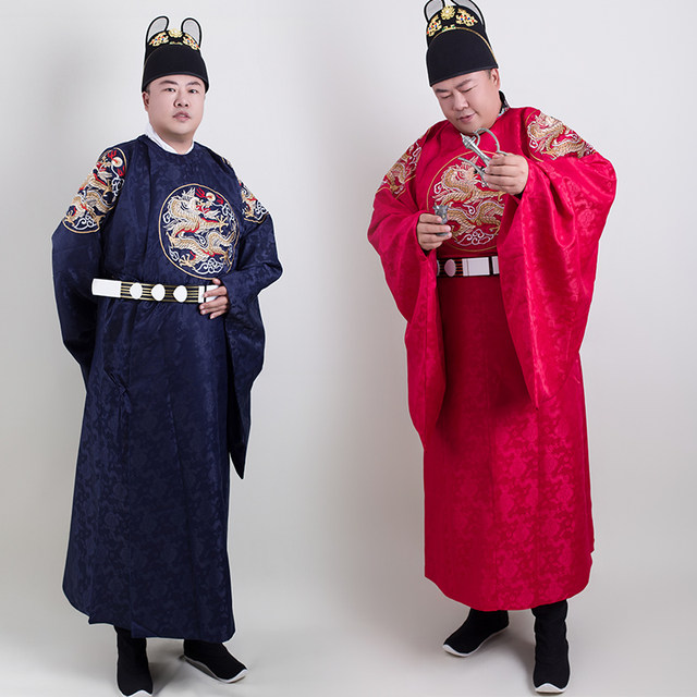 Junyu Ming Dynasty Round Collar Robe Men's Hanfu Blue Chinese Style ...
