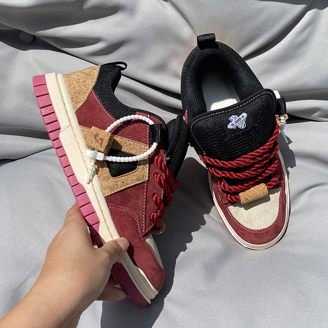 Niche original design bread shoes retro burgundy men's shoes 2024 ...