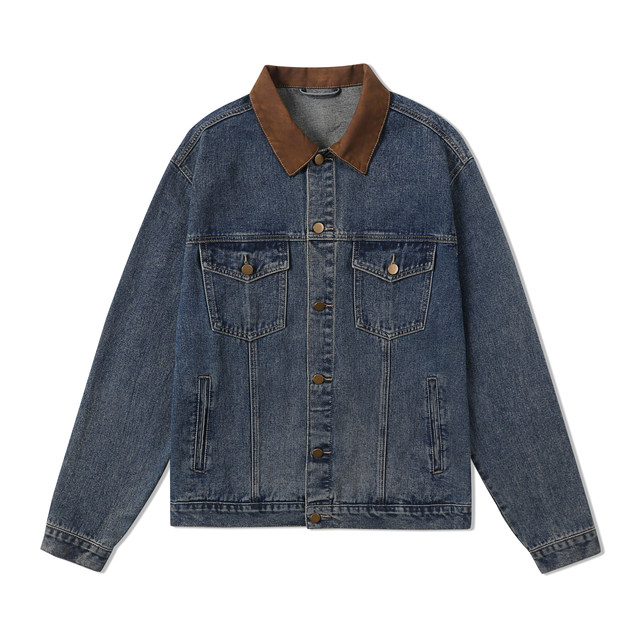 DIMC leather collar retro contrasting color denim jacket spring and ...