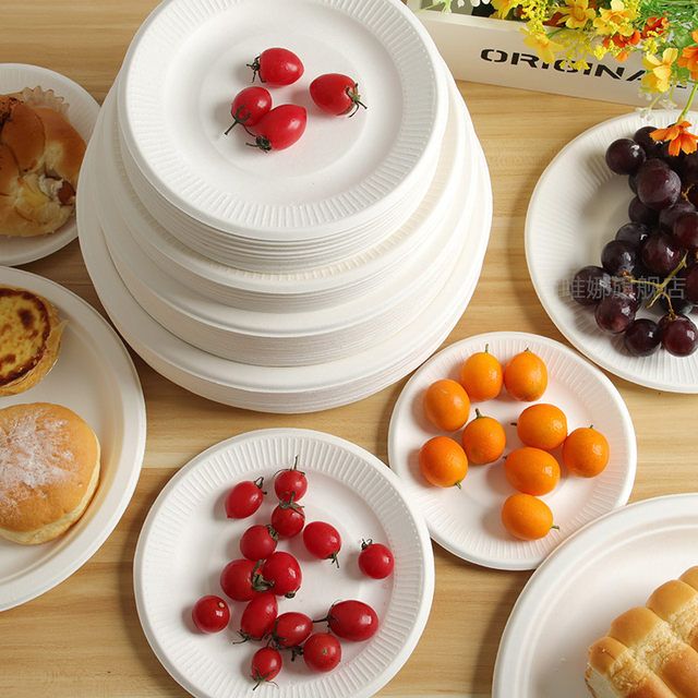 Disposable dish thickened disc white paper cake plate DIY painting ...