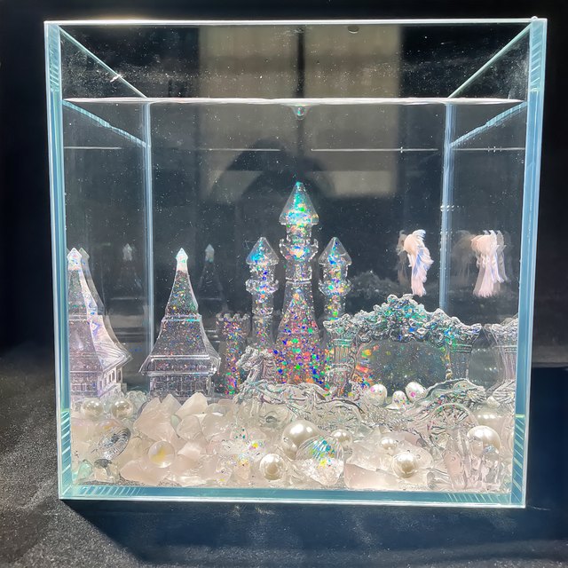 Thai fighting fish micro-landscape, handmade pink castle carriage ...