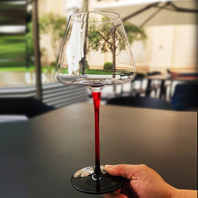 Black tie red stem burgundy red wine glass pot belly cup European style ...
