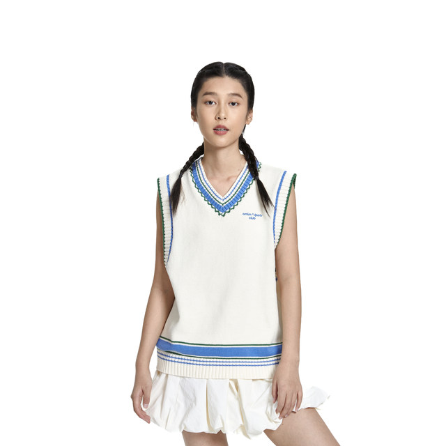 AMLM retro campus splicing contrasting color short top V-neck college ...