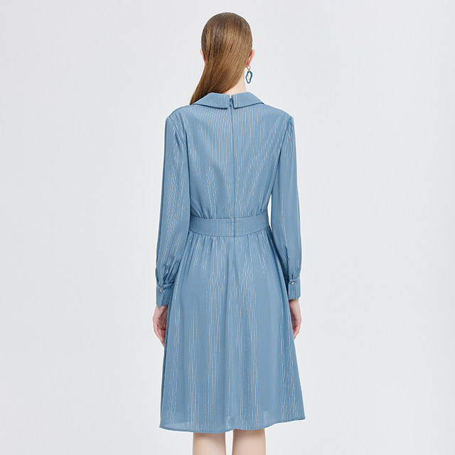 Authentic Ma Tiannu girl autumn and winter blue suit collar dress with ...