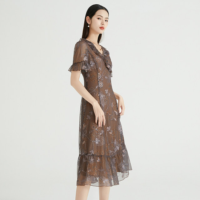 Ma Tiannu Spring and Autumn New Coffin Coffin V-neck Printed Dress ...