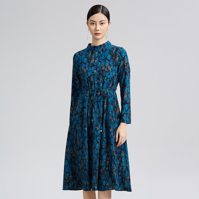 Ma Tiannu 2024 autumn and winter new blue printed stand -up collar ...