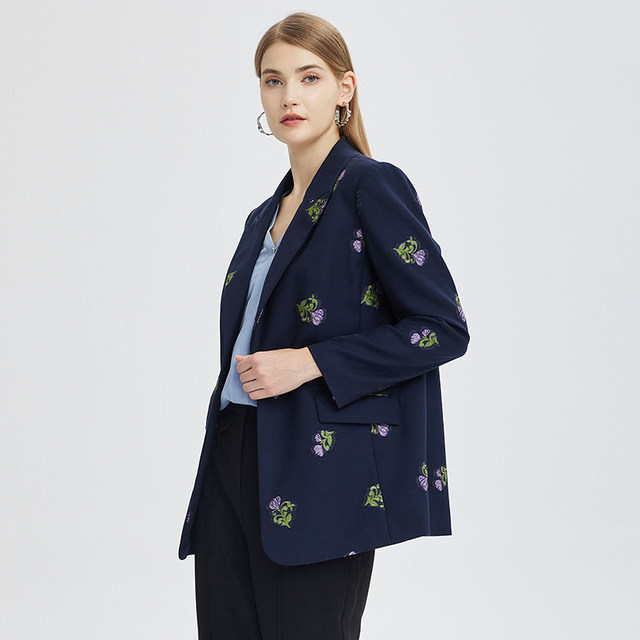 Authentic Ma Tiannu autumn winter autumn dark blue jacquard fashionable ...