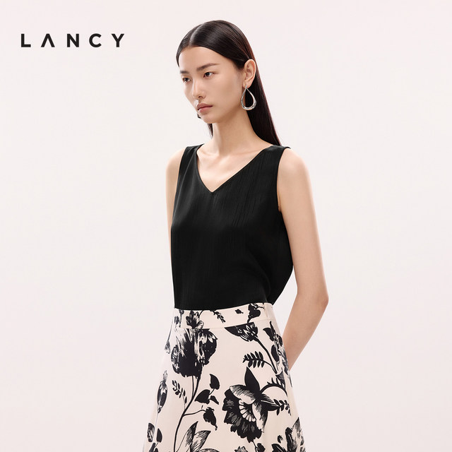 LANCY/Langzi 2025 summer new V-neck wide shoulder strap versatile basic high-end suspender top