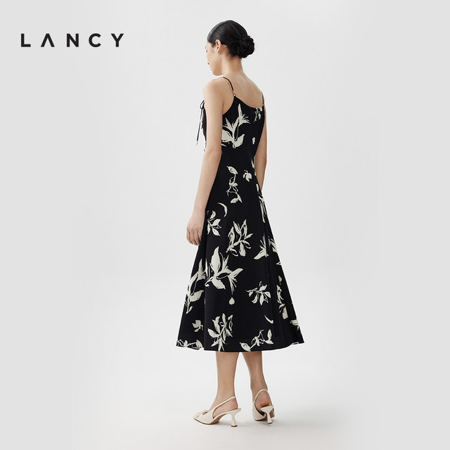 LANCY 2024 Spring French Silk Printed Sling Dress Vacation Dress