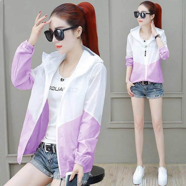 Simple color-blocking sun protection clothes for women outdoor sun ...