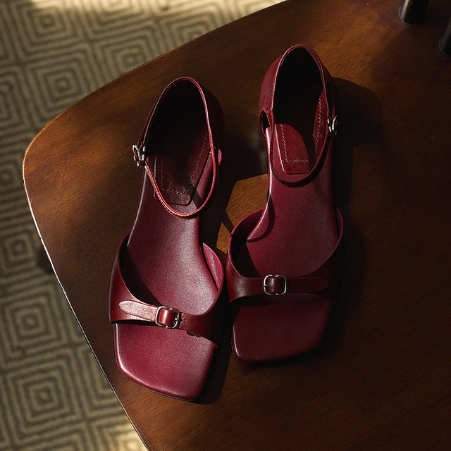 Minimalist niche designer style dew flat heels with sandals calf ...