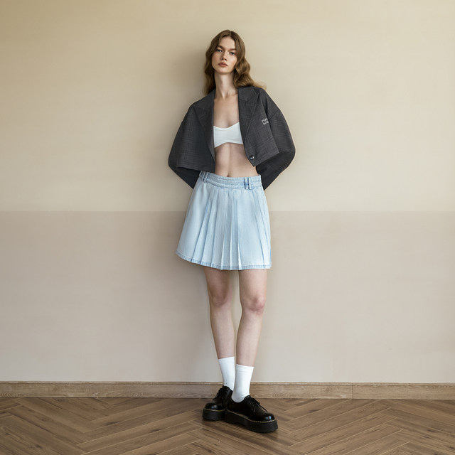 PUKI detachable plaid suit suit short suit jacket American retro ...