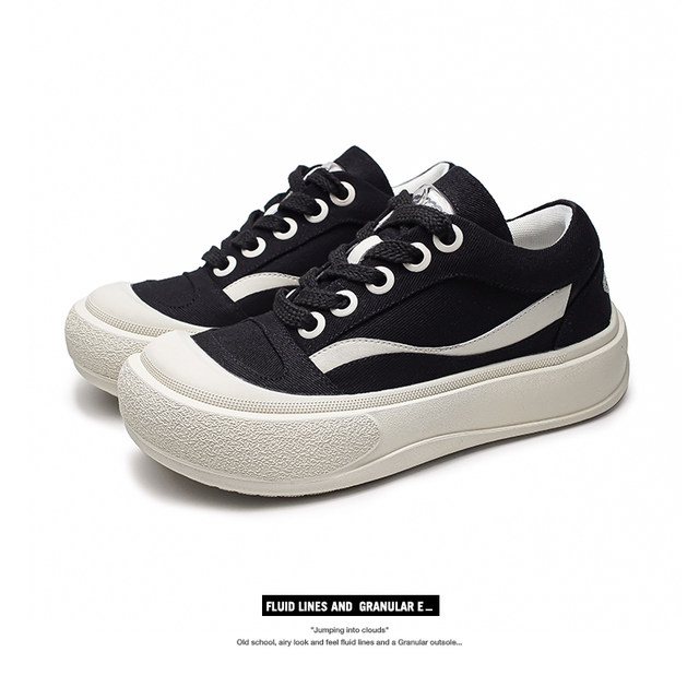 Black shoes niche original design big head shoes casual thick sole ...