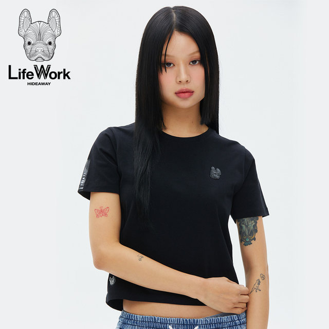 lifework black slim logo short-sleeved T-shirt women's 2024 summer new ...
