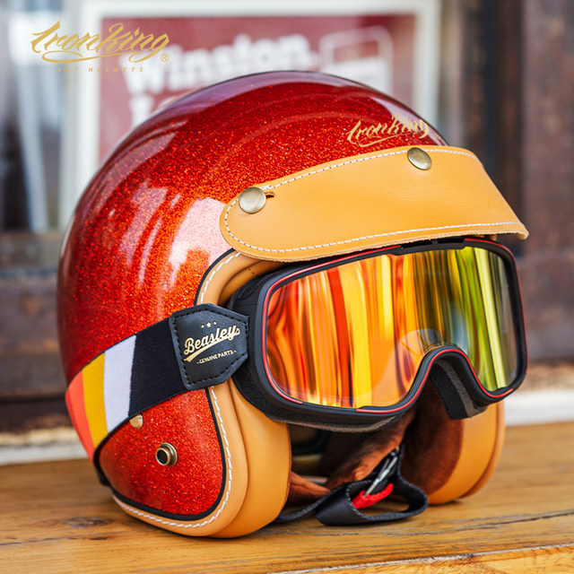 IRONKING Tough Guy Retro Helmet Motorcycle Half Helmet Three-quarters ...