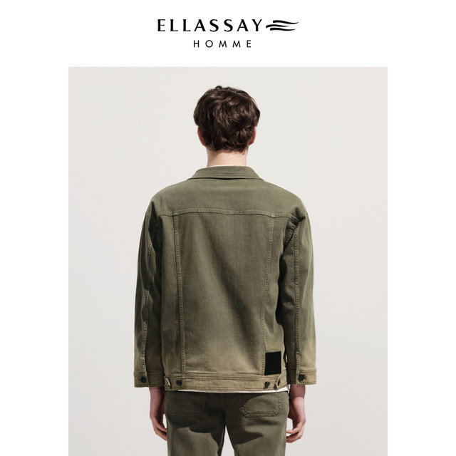 ELLASSAY men's new gradient washed distressed denim jacket long-sleeved ...