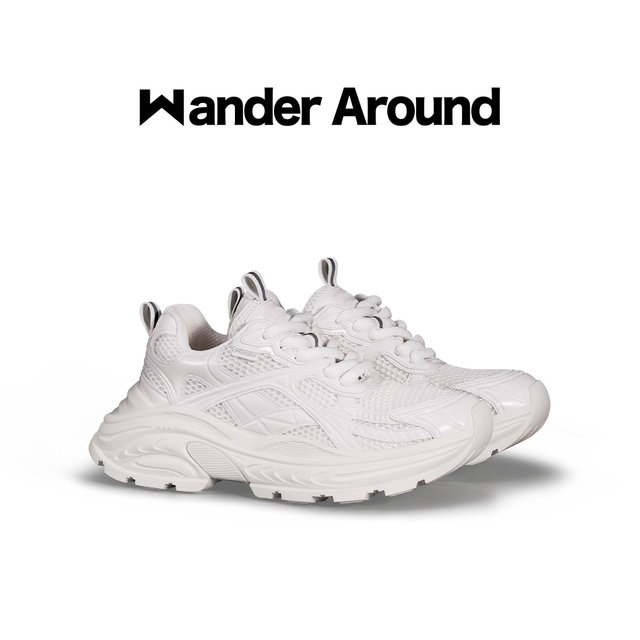 Wander Around spring and autumn white thick-soled heightening sports ...